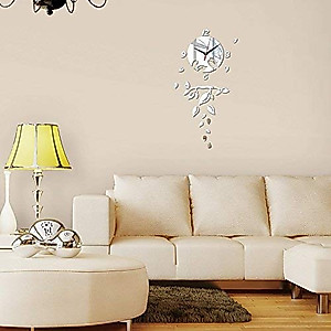 KXA Mirror Wall Sticker for Home Decoration, Acrylic Wall Sticker 3D Mirror Stickers Home Decor Butterfly Horse Europe Large Wall Clock Still Life Wall Clock,Silver