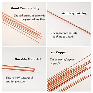 Tynulox 5Pcs 15 Gauge Pure Electrode Copper Round Rod 1.5mm Dia 10" Length Bare Copper Cu Metal Rod for Metal Craft Hobbies
