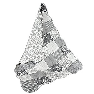 Stephan Baby Heirloom-Quality Pieced Crib Quilt, Gray and White Florals and Dots with Scalloped Hem
