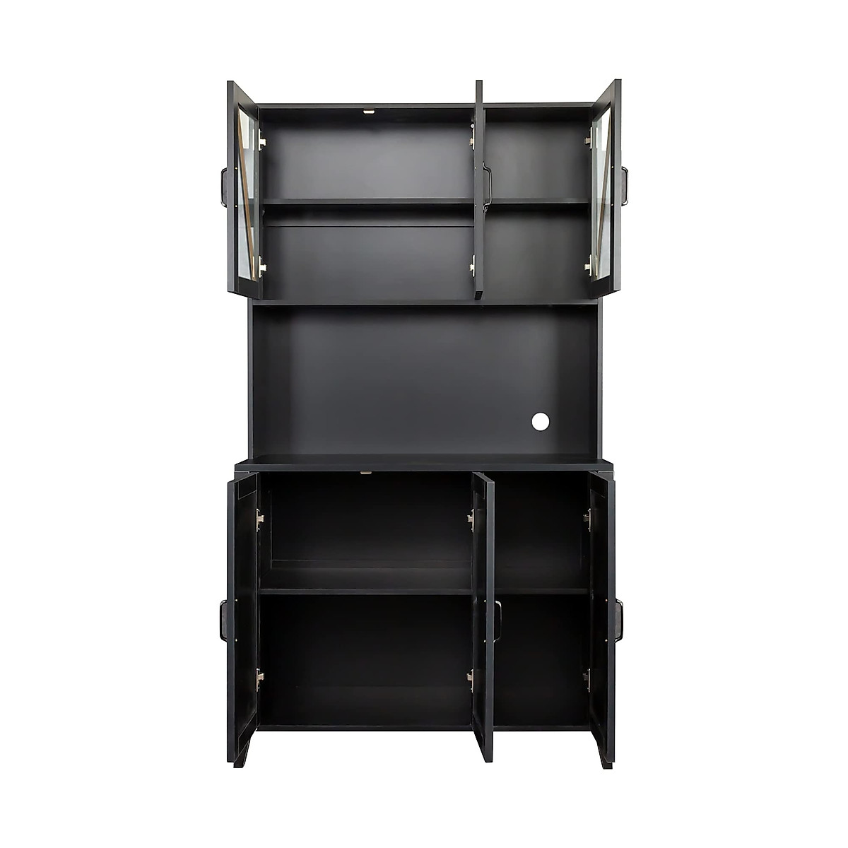DHHU Tall, Large Pantry Storage Glass Doors, Drawers & Open Shelves, Freestanding Kitchen Cupboard Buffet Cabinet for Living Room, Black