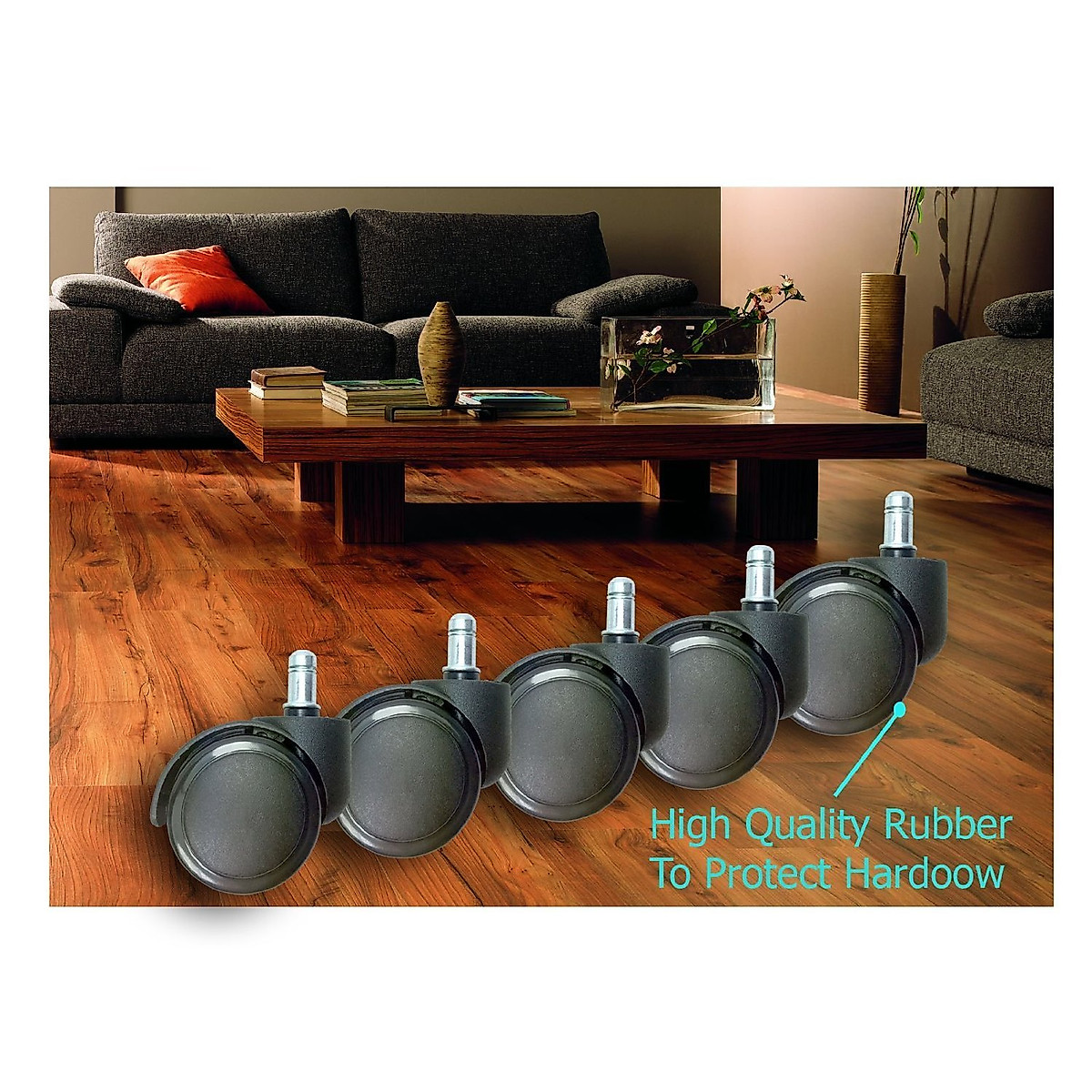 Premium Caster Office Chair Caster Wheel, Black, Set of 5 (ZT08)