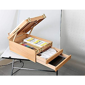 Kuyal Art Supplies Box Easel Sketch Box Painting Storage Box-Adjustable Design with Large 2-Drawer（2-Drawer Box Easel)