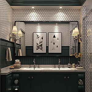 ISKM Black Bathroom Mirror for Wall 48" x 32" Matte Black Framed Vanity Mirror Anti-Rust Tempered Glass Hangs Horizontal or Vertical