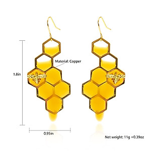 ZKBKJSPZJB Bumble Bee Earrings-Honeycomb Earrings For Women -Honey Jar Earrings Asymmetrical Earrings Bee Costume Women…