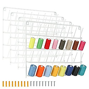 HAITARL 4 Set of Sewing Thread Organizer,Wall-Mounted Metal Thread Rack,32-Spool Thread Holder with Hanging Hooks for Organizing Threads,White