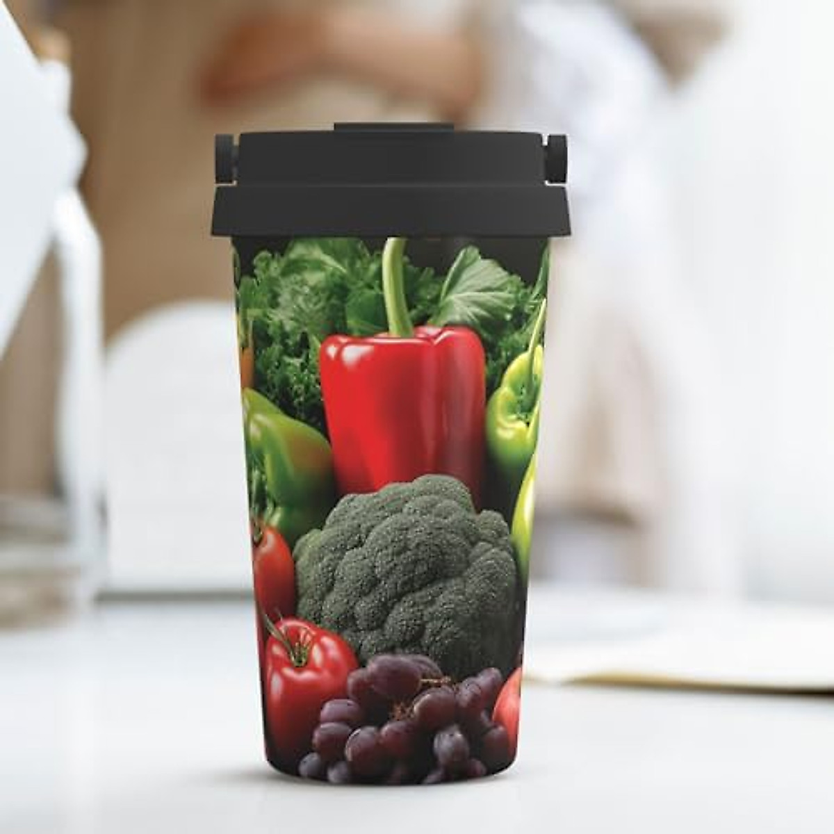 GTKSYNVE Reusable Coffee Mug with Lid and Handle, Fruits and vegetables Tumbler for Hot & Cold Drinks 16oz Stainless Steel Insulated Coffee Tumblers Double Wall Vacuum Thermal Cup