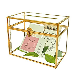 Gold Glass Card Box Wedding - Card Holder Wedding Box Gold Glass Wedding Envelope Box Rectangle Shape with Slot and Foot Perfect for Wedding Reception, Party Ceremony Centerpiece