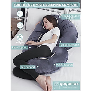 yoyomax Pregnancy Pillows, C Shaped Full Body Maternity Pillow Memory Foam Pregnancy Pillow with Removable Cover, 52 Inch Pregnancy Pillows for Sleeping (Grey)