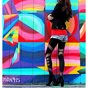 Millennials In Motion Y2K Patterned Tights Sheer Stockings Apocalyptic Alt Dark Fairy Grunge Goth Lolita (One Size, Cyberpunk)