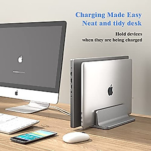 Vertical Laptop Stand Holder, Adjustable 2 Slot Aluminum MacBook Desktop Holde(Up to 17.3 inch) Space-Saving for All MacBook/Chromebook/Surface/Dell/iPad and Gaming Laptops, Silver