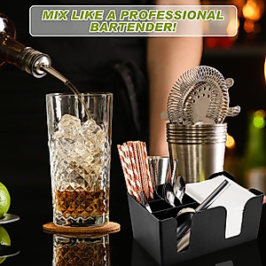 Nuanchu Ice Cooled Condiment Serving Container Bar Caddy Stainless Steel Scoop for Ice 3 Pcs Serving Tongs 3 Pcs Appetizer Forks 3 Pcs Spoons 24 Pcs Bottle Pourers Tapered Spout (6 Compartments)