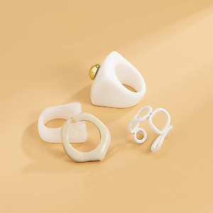 JWICOS 4Pcs White Fashion Finger Rings Joint Knuckle Rings Set Fashion Minimalist Resin Acrylic Round Rings for Women