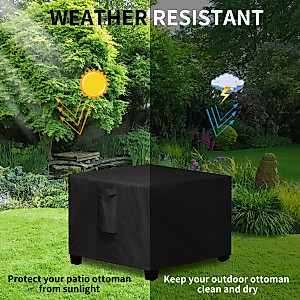 Easy-Going Square Patio Ottoman Cover, Waterproof Outdoor Ottoman Cover, Fade Resistant Patio Side Table Cover, Durable Outdoor Furniture Covers with Sealed Seam (25"x25"x17", Black)