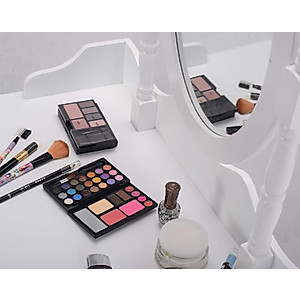 Giantex Girls Makeup Vanity Table with Mirror and Stool, Storage Drawer, Wood Legs, Rotating Mirror, Bedroom Makeup Dressing Table Vanity Desk Set (White)