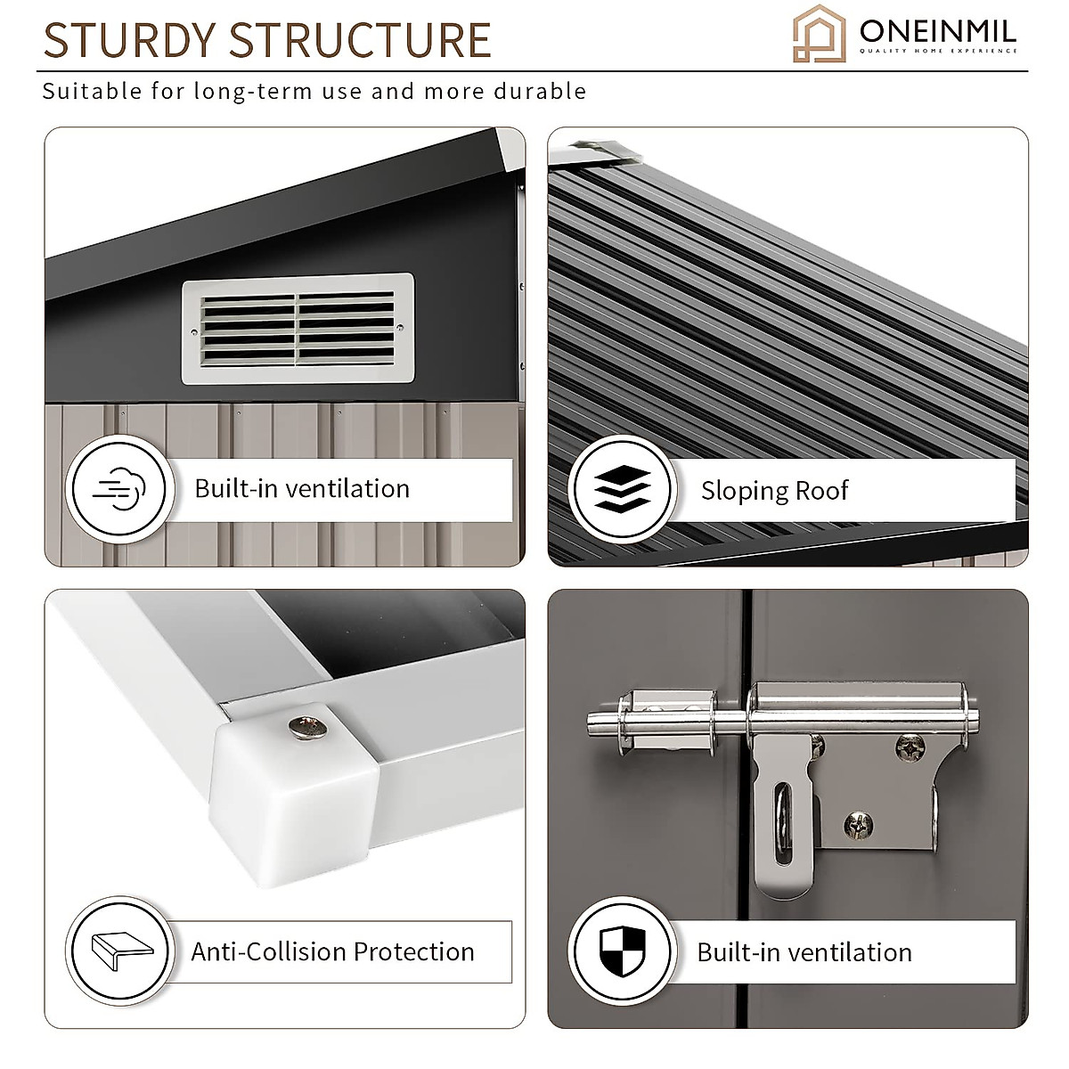 oneinmil Storage Shed 3.0'x4.9' Outdoor Garden Storage Shed, Galvanized Steel Metal Garden Shed with Air Vent Utility Tool Storage House for Garden, Backyard, Patio, Lawn