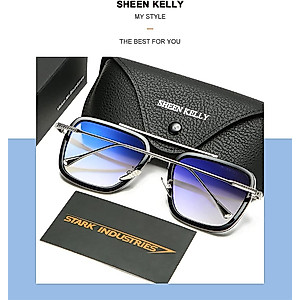 SHEEN KELLY Trendy Square Pilot Sunglasses Men Women Vintage Rectangular Metal Frame Shades Eye Glasses