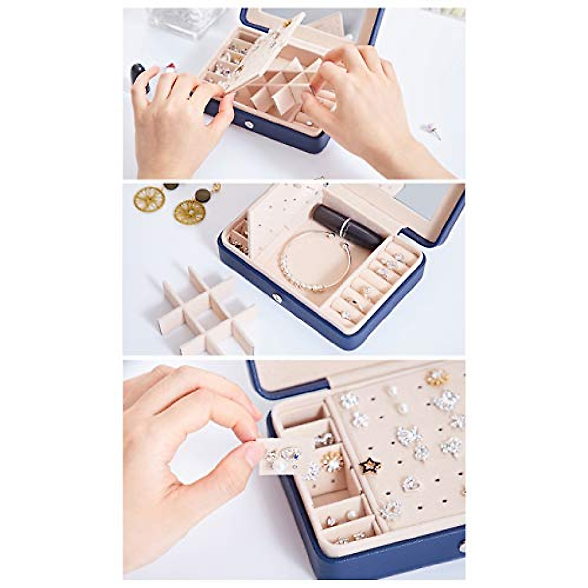 Bausweety Jewelry Box Necklace Earrings Rings Jewelry Accessory Organizer for Women Girls