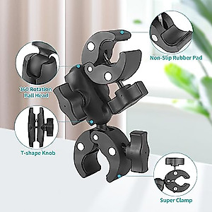 JEBUTU Super Clamp Double Camera Clamp, Double Mount Clamp Bracket Magic Arm Double Ball Head, Crab Plier Clip Bracket with Ballhead for Light Stand, Photography Reflector, Umbrella, Tripod, Table