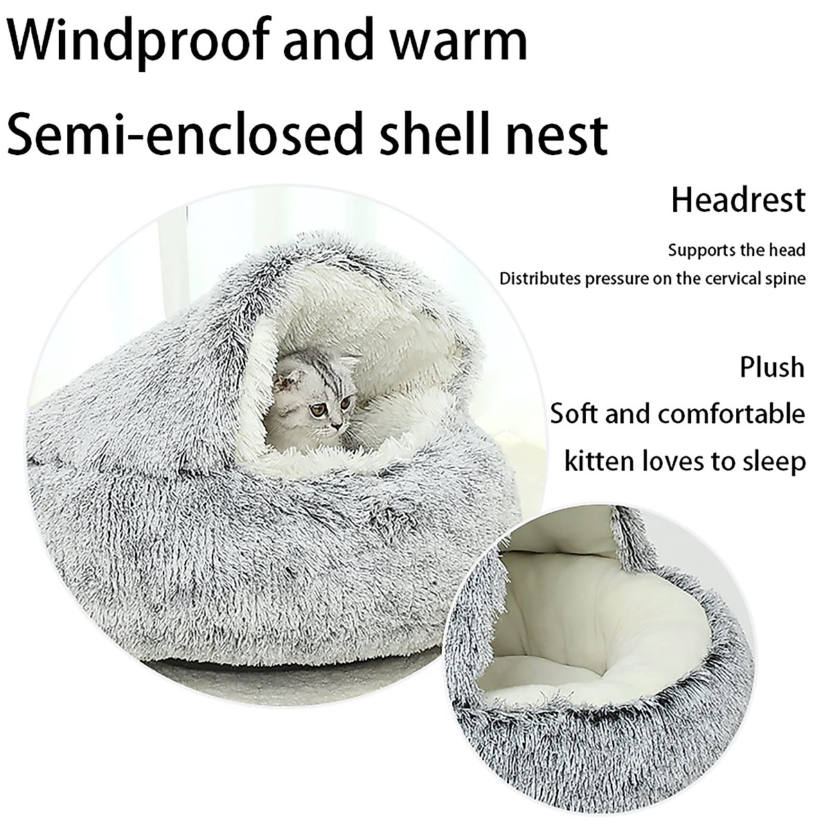 Calming Dog Bed Fluffy Plush Pet Bed Donut Cuddler Nest Warm Soft Plush Dog Cat Cushion with Cozy Sponge Non-Slip Bottom Washable Anti Anxiety Small Medium Dog Bed (Color : Gray, Size : 50