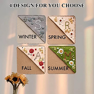 26 Letters Personalized Hand Embroidered Corner Bookmark,Felt Triangle Page Stitched Corner Handmade Bookmark,Unique Cute Flower Letter Embroidery Bookmarks Accessories for Book Lovers