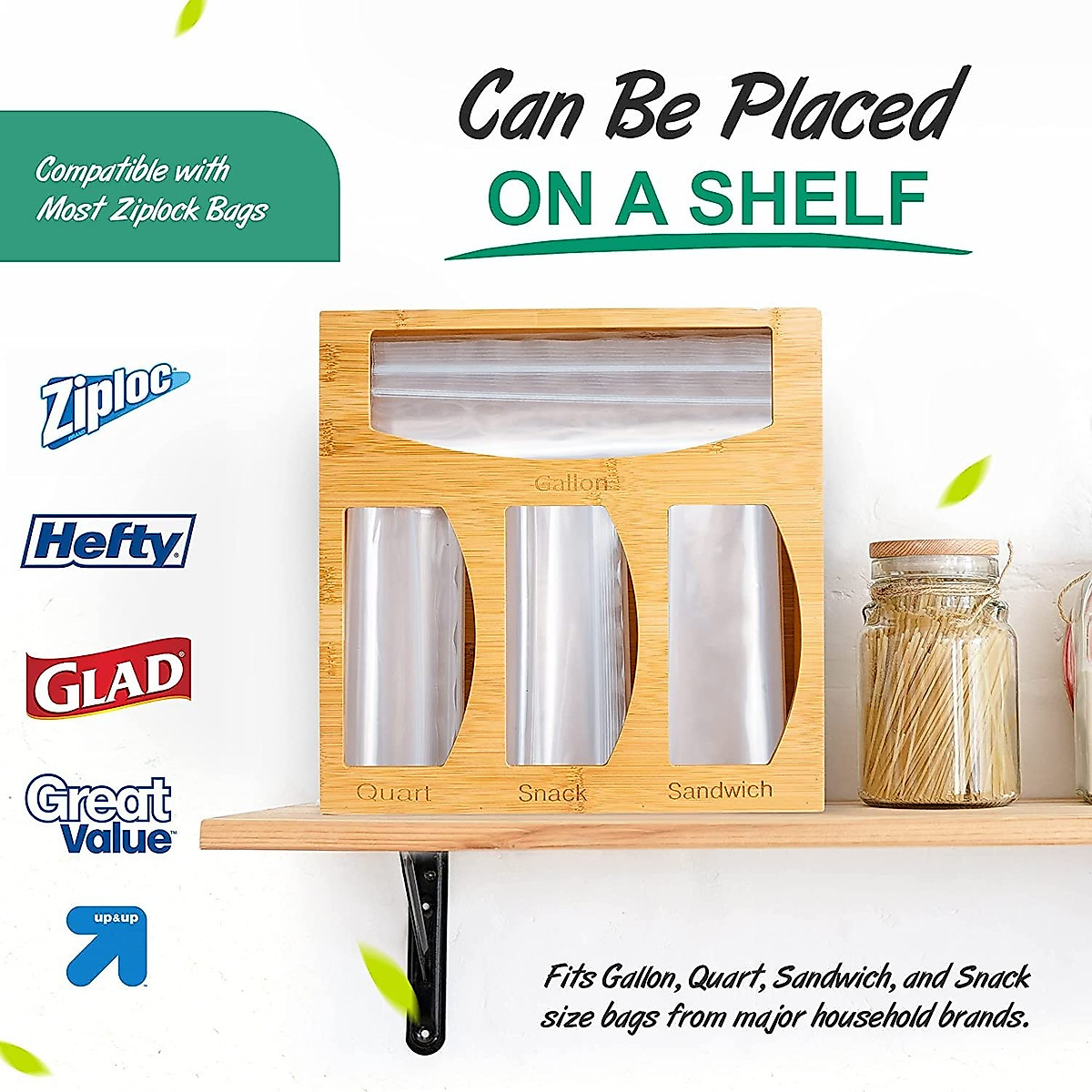 Ilberry Ziplock Bag Storage Organizer | Bamboo Ziplock Bag Organizer Designed to Fit Most Kitchen Drawer | Food Baggie Holder Suitable for Gallon, Quart, Sandwich and Snack Variety Size Bags