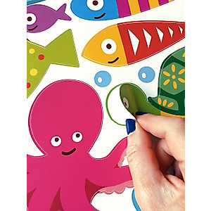 Ocean Fish Wall Decals – Sea Whale Turtle Tropical Creatures Bathroom Stickers - Cartoon Decorative Bathroom Wall Decal for Kids [>50 Art Decals]