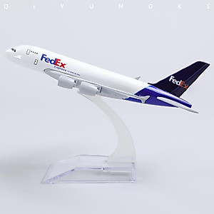 QIYUMOKE 1/400 A380 Model Plane FedEx Diecast Metal Airplane Model kit -Sky Jumbo Airbus A380 Model Airplane with Stand (5.7 inches L) for Aviation Air Planes Gift, Desktop Display Decorations