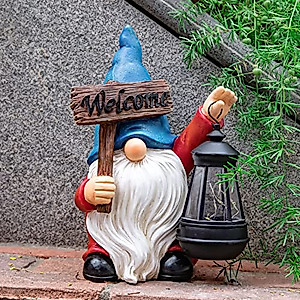 WONDHOME Garden Gnome Statue with Shovel Solar Gnomes Statue with Lantern LED Outdoor Decor Lights,Terrace Courtyard Lawn Patio Porch Decoration Christmas Housewarming Gift