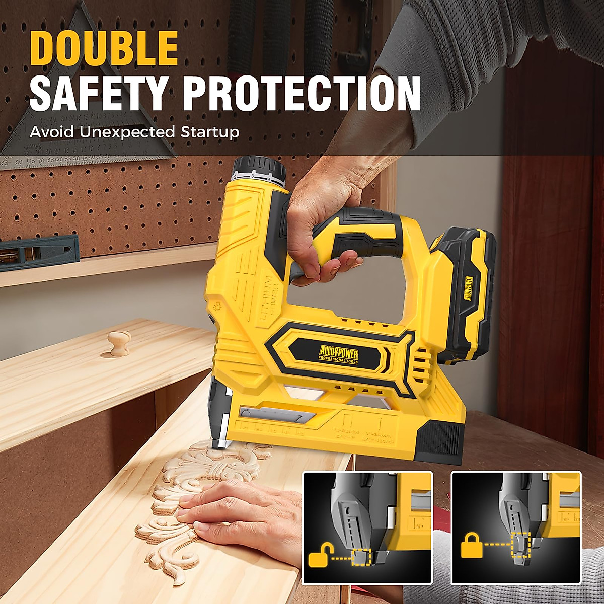 ALLOYPOWER 18GA Nail Gun Battery Powered, 2 in 1 Cordless Brad Nailer/Electric Stapler with 2.0Ah Battery & Charger,1000pcs Nails and 1000pcs Staples Included for HOM