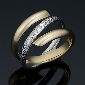Kooljewelry 14k Two-tone Yellow and White Gold Diamond-cut Bypass Ring (size 10)