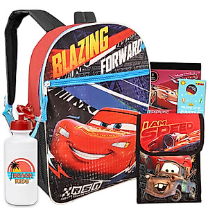 Walt Disney Studio Cars Backpack School Set for Boys, Kids Bundle with Deluxe 15 Inch Lightning McQueen Bag, 200+ Stickers, and More (Disney Supplies), lunch, lunch