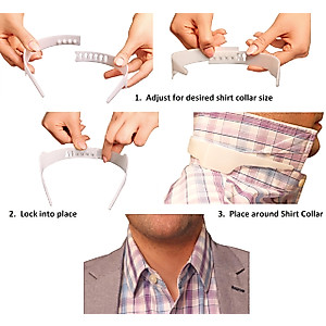 Shirt Collar Support System set with 3 adjustable, 10 premium Collar Stays & a Durable tin Travel EDC Box in White