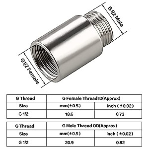 Beduan Shower Head Extension Tube Pipe Fittings, G 1/2 Male to G 1/2 Female BSP threaded Stainless Steel Round Shower Arm Extension Cast Fitting Coupler (40mm Length,2pcs)