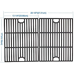 BBQSTAR BBQ Grill Grate 17-inch Matte Cast-Iron Cooking Grate Replacement with Grill Grate Lifter for Nexgrill 4 Burner 720-0830H, 720-0670A, 720-0783E, Uniflame GBC981, Kenmore 2-Pack
