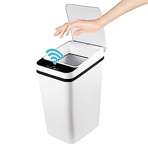 TemphytBong Small Touchless Bathroom Trash Can with Lid White 2.5 Gallon Smart Motion Sensor Trash Can for Bedroom Living Room Toilet Slim Narrow Covered Garbage Can