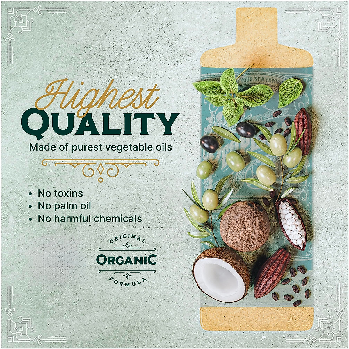 Carolina Castile Soap Peppermint Scent – Certified Organic Base, High Olive Oil Content, Non-Drying, Made with Organic Oils, Concentrated Natural Body Wash for Men and Women