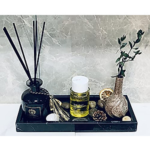 2 Pack Resin Bathroom Vanity Trays Toilet Tank Storage Trays Bathtub Kitchen Dresser Countertop Organizer for Candles Soap Towel Perfume Holder Jewelry Ring Mini Plant Home Decor(Black)