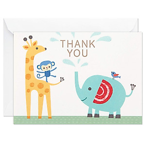Hallmark Baby Shower Thank You Cards Assortment, Zoo Animals (50 Cards with Envelopes for Baby Boy or Baby Girl) Elephant, Giraffe, Monkey