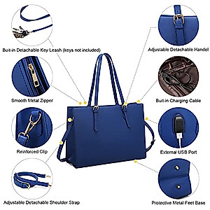 LOVEVOOK Laptop Bag for Women, Fashion Computer Tote Bag Large Capacity Handbag, Leather Shoulder Bag Purse Set, Professional Business Work Briefcase for Office Lady, 2PCs, 15.6-Inch, Dark Blue