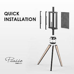 FITUEYES Design Corner TV Stand for 37-65 Inch LED LCD Screens, Tripod Easel TV Stand Modern TV Floor Mount Swivel with Concealed Storage for Bedroom/Living Room, Picasso Series