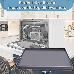 Dishwasher Drain Pan Mat, Portable Dishwasher Silicone Mat with Raised Edge, Small Dishwashers Drip Pan Dishwashers Tray for Leaks, Non-Slip Waterproof Protector Pad, 23.6''x23.6''