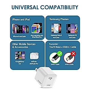 USB C Wall Charger, 2-Pack 20W Fast Charger for iPhone, PD3.0 Compact Charger Block Quick Charging, USB C Power Adapter Compatible with iPhone 13/13 Mini/13 Pro/13 Pro Max/12/12 Pro Max/11, and More