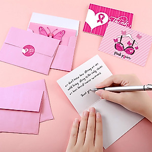 Tenceur 60 Sets Breast Cancer Cards Pink Ribbon Thank You Cards Breast Cancer Thank You Cards with Envelopes and Stickers for Breast Cancer Fundraising and Awareness Events