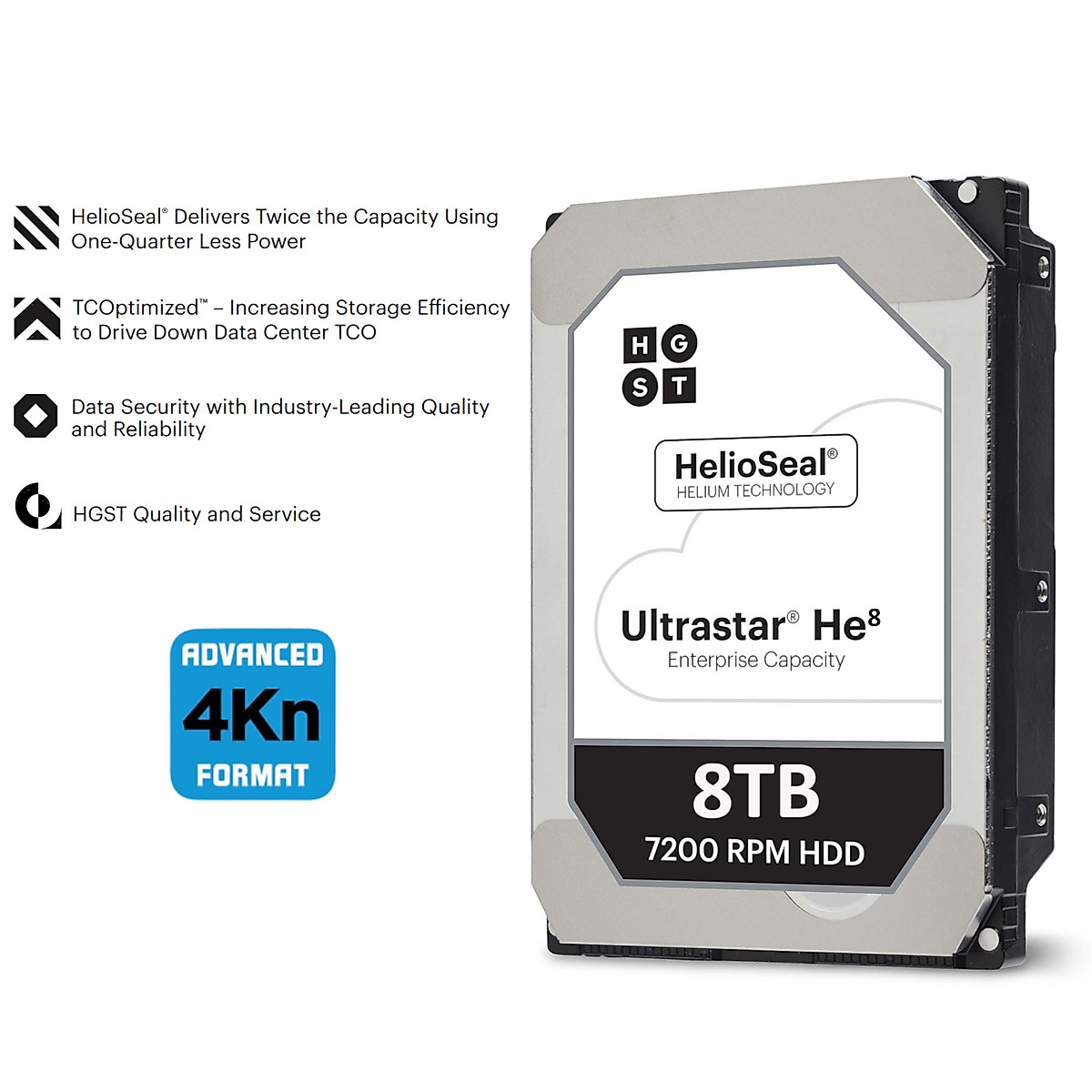 HGST Ultrastar He8 | HUH728080ALN600 | 0F23662 | 8TB 7200 RPM 128MB Cache SATA 6.0Gb/s 3.5" Helium Platform Enterprise Hard Drive Bare Drive