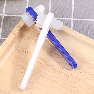 Brush False Cleaning Tool Double Sided Toothbrush Cleaning Brush 2pcs (White+Blue)