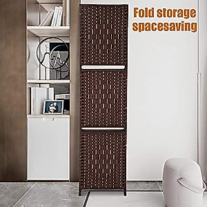 Room Dividers and Folding Privacy Screens 6 Panel 70.6 Inch Tall Portable Room Seperating Divider w/ 2 Display Shelves Solid Wood Room Partitions Freestanding for Home, Office, Restaurant
