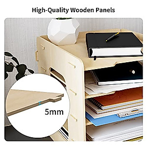 PUNCIA 7Tier Widthways Wood Office Paper Organizer for Desk Desktop File Holder Desk Letter Tray &A4 Paper Sorter Document Book Magazine Storage Shelf Rack Desk Organizer for Classroom Home Office