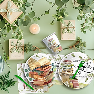 APOWBLS Storybook Baby Shower Decorations Supplies - A New Chapter Will Soon Begin Book Theme Party Decorations, Plate, Cup, Napkin, Tablecloth, Cutlery, Library Reading Book Club Decoration, Serve 24