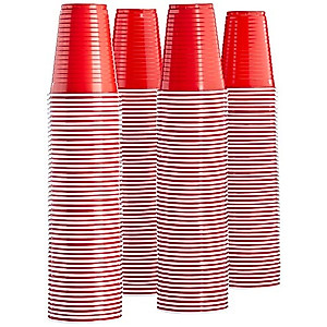 Amazon Brand - Solimo 18oz Disposable Plastic Party Cups, 200 Count, Red