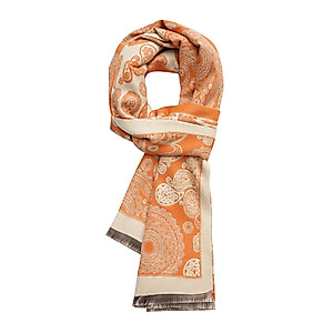 VANLINKER Soft Cashmere Feel Paisley Winter Scarf Womens Pashmina Shawls Wraps Warm Long Large Light Scarves Vintage Cozy Ethnic Poncho Orange Beige 180 * 65cm